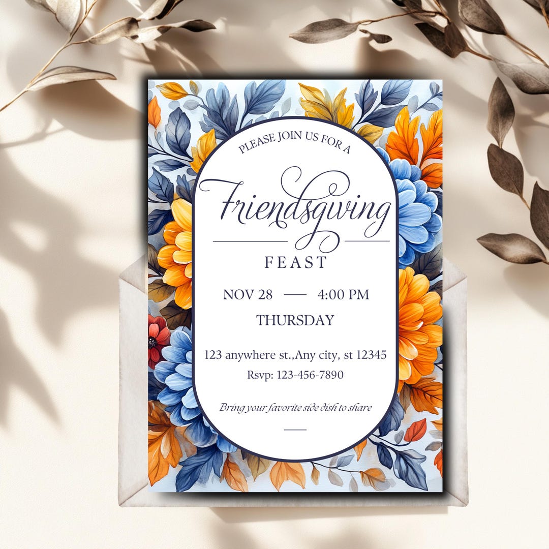 Editable Floral Friendsgiving Invitation Template, Autumn Watercolor ...
