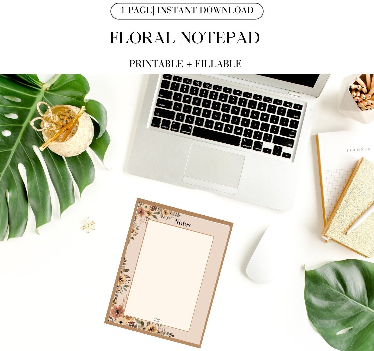 Printable Floral Notepad, Digital Notepad, Note Taking, Writing Paper ...