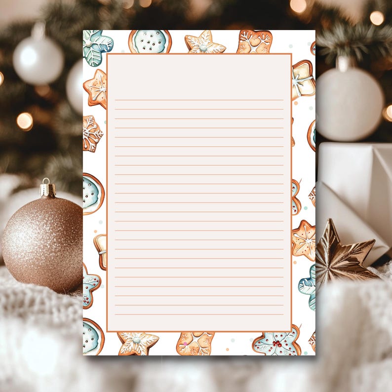 Printable Christmas Cookie Stationery, Lined Unlined Paper, Printable ...