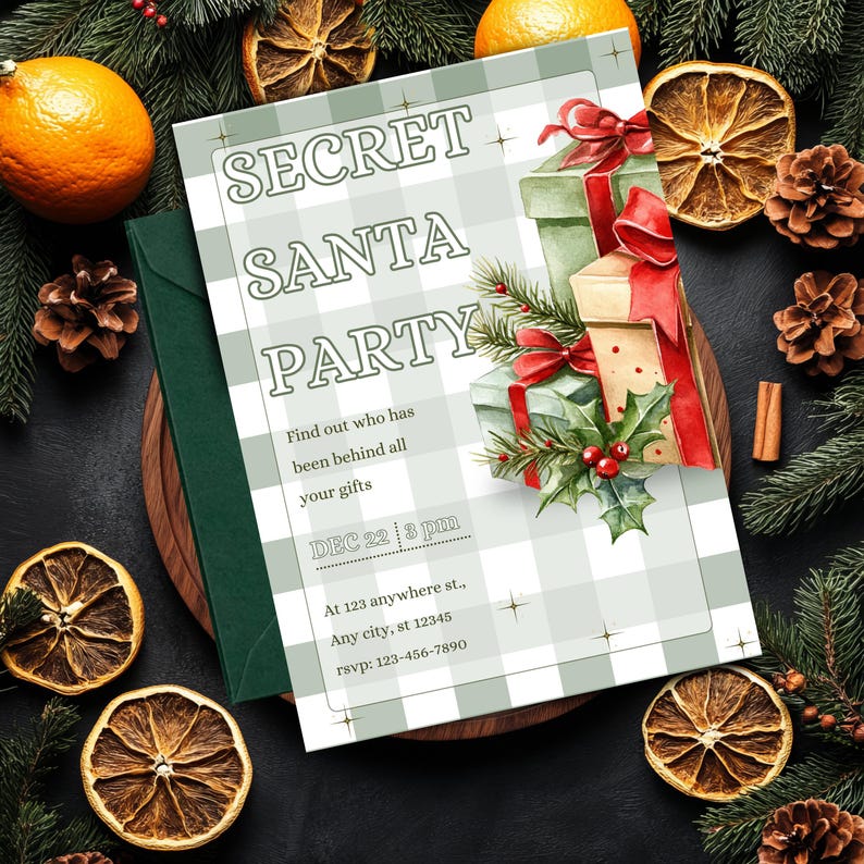 Editable Secret Santa Party Invitation, Personalized Holiday Card ...