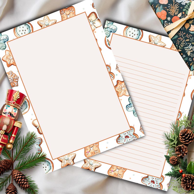 Printable Christmas Cookie Stationery, Lined Unlined Paper, Printable ...