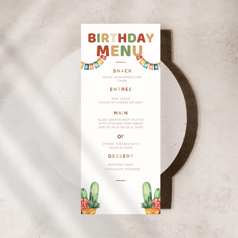 Cute Boho Birthday Menu Template - Instant Download - Editable 4x9 Menu ...