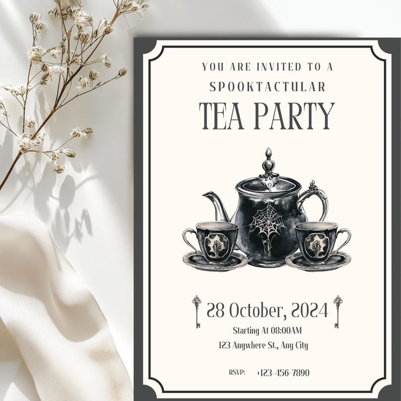 Victorian Gothic Tea Party Invitation, Instant Download, Elegant Spooky ...