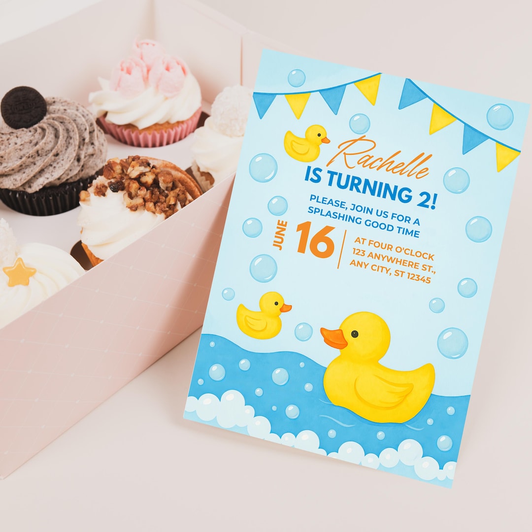 Yellow Rubber Duck 2nd Birthday Invitation, INSTANT DOWNLOAD, Cute Baby ...