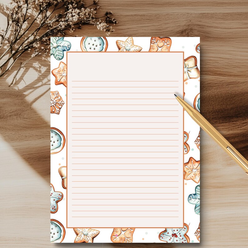 Printable Christmas Cookie Stationery, Lined Unlined Paper, Printable ...