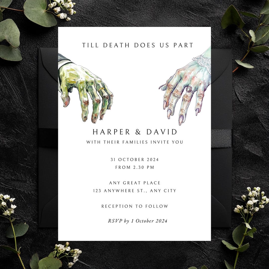 Editable Zombie Wedding Halloween Invitation, Undead, Engagement Party ...
