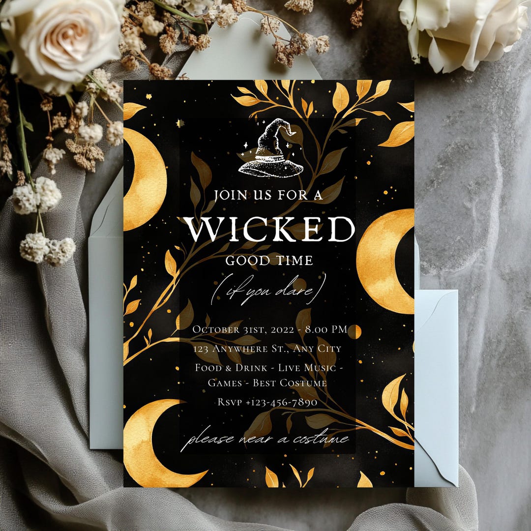 Wicked Good Time Party Invitation, Instant Download, Witchy Crescent ...