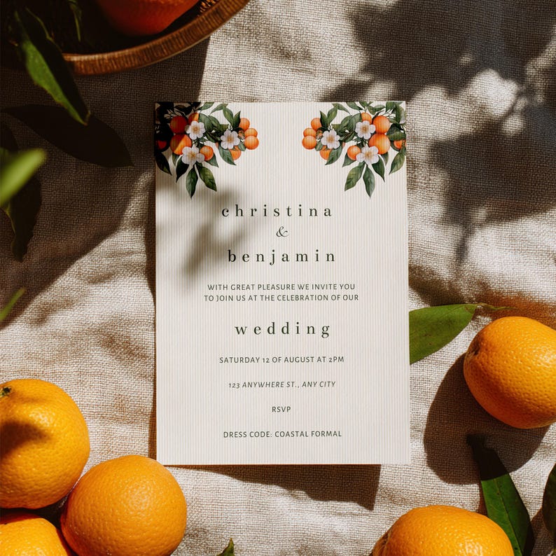Orange Wedding Invitation Suite, Mediterranean Citrus Invite Set ...