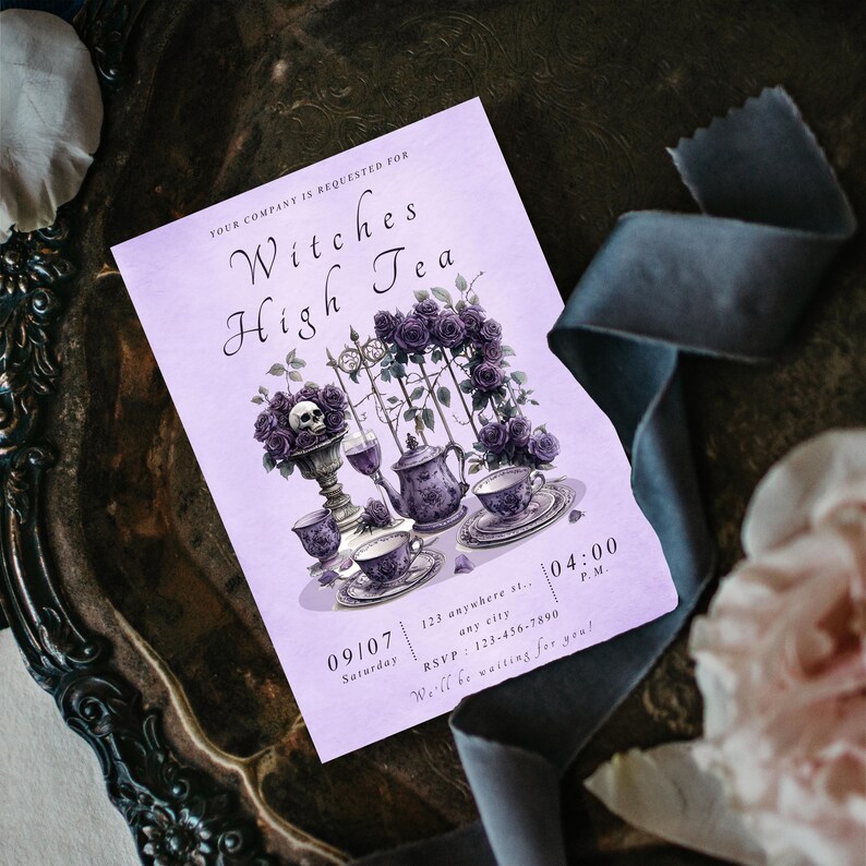 Witches High Tea Bridal Shower Invitation, Instant Download, Purple ...