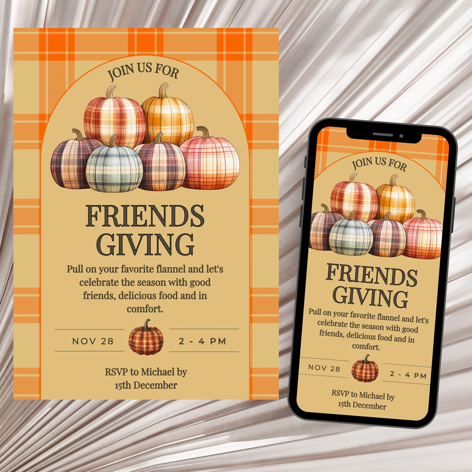Editable Plaid Pumpkins Friendsgiving Template, Printable Custom Fall ...
