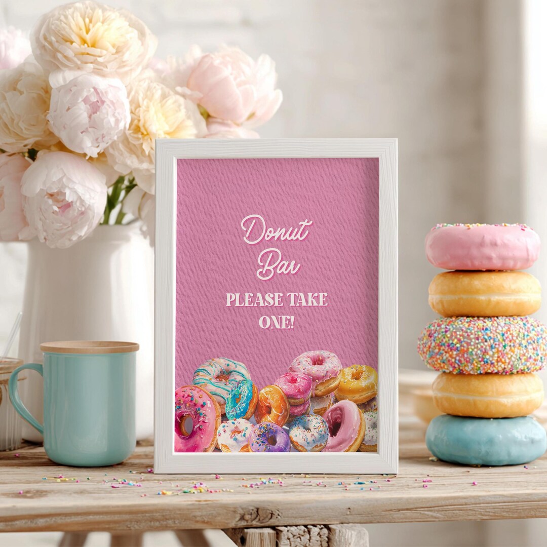 Donut Bar Party Sign Printable | Pink Watercolor Doughnut Table Sign ...