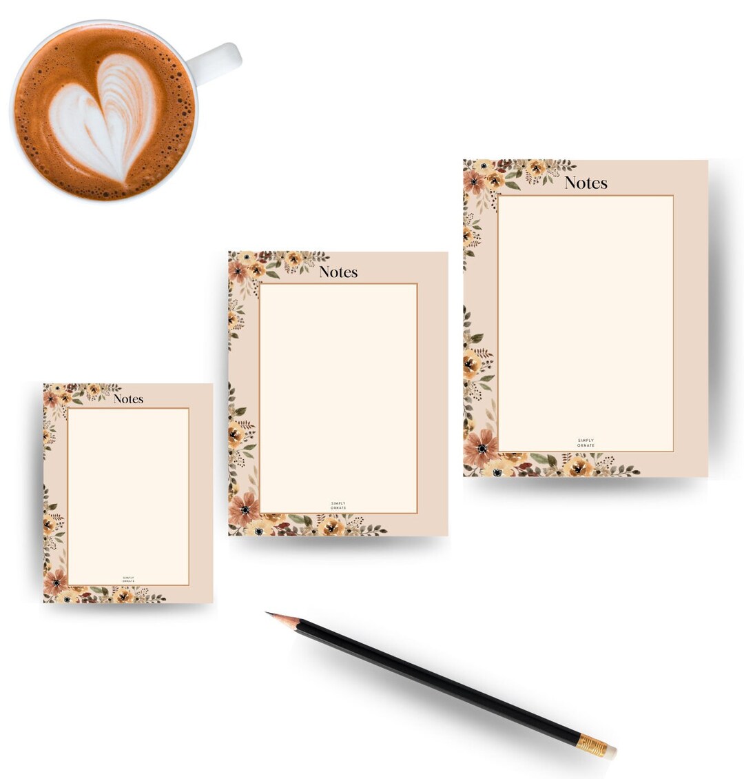 Printable Floral Notepad, Digital Notepad, Note Taking, Writing Paper ...