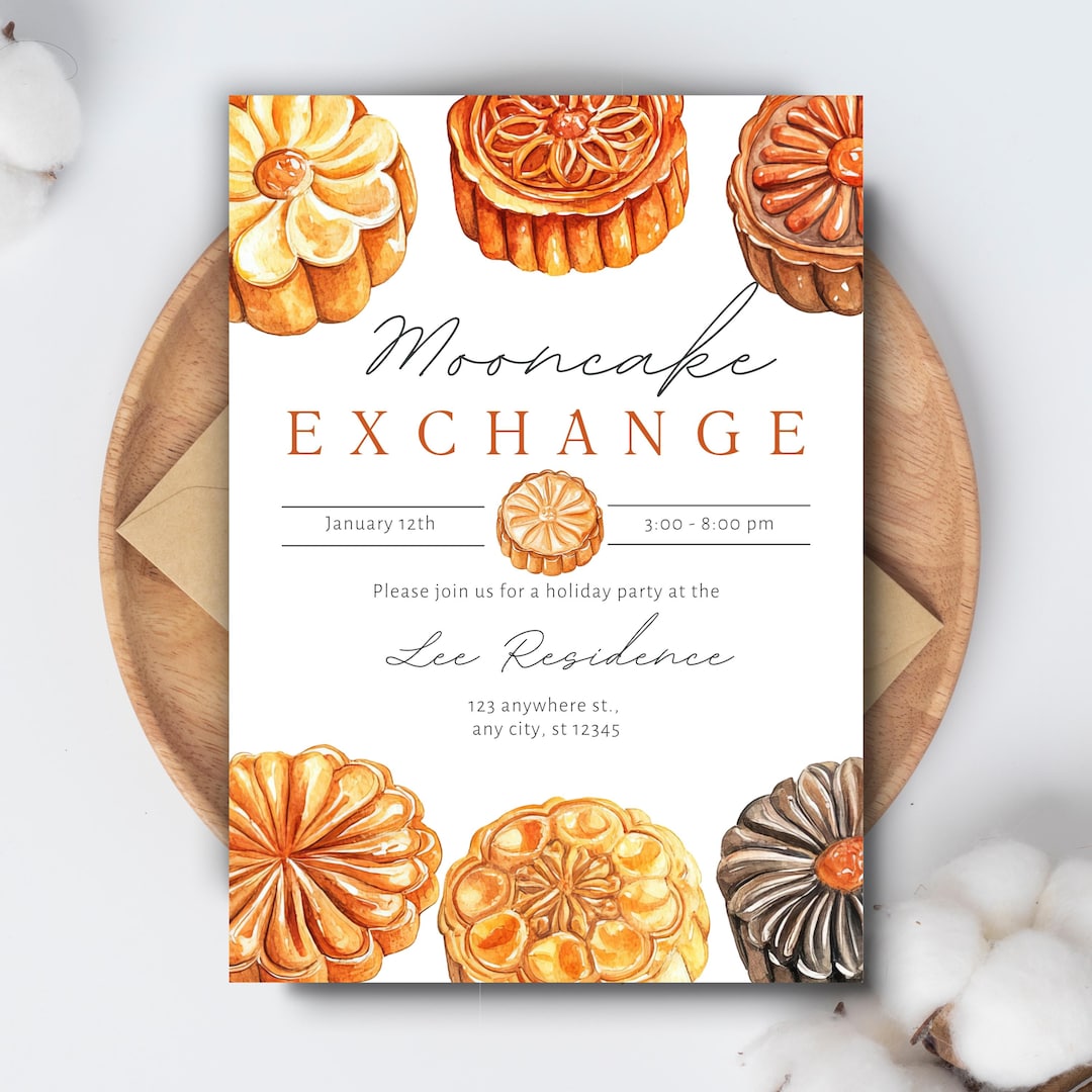 Mooncake Exchange Invitation Template| Digital Download|watercolor ...