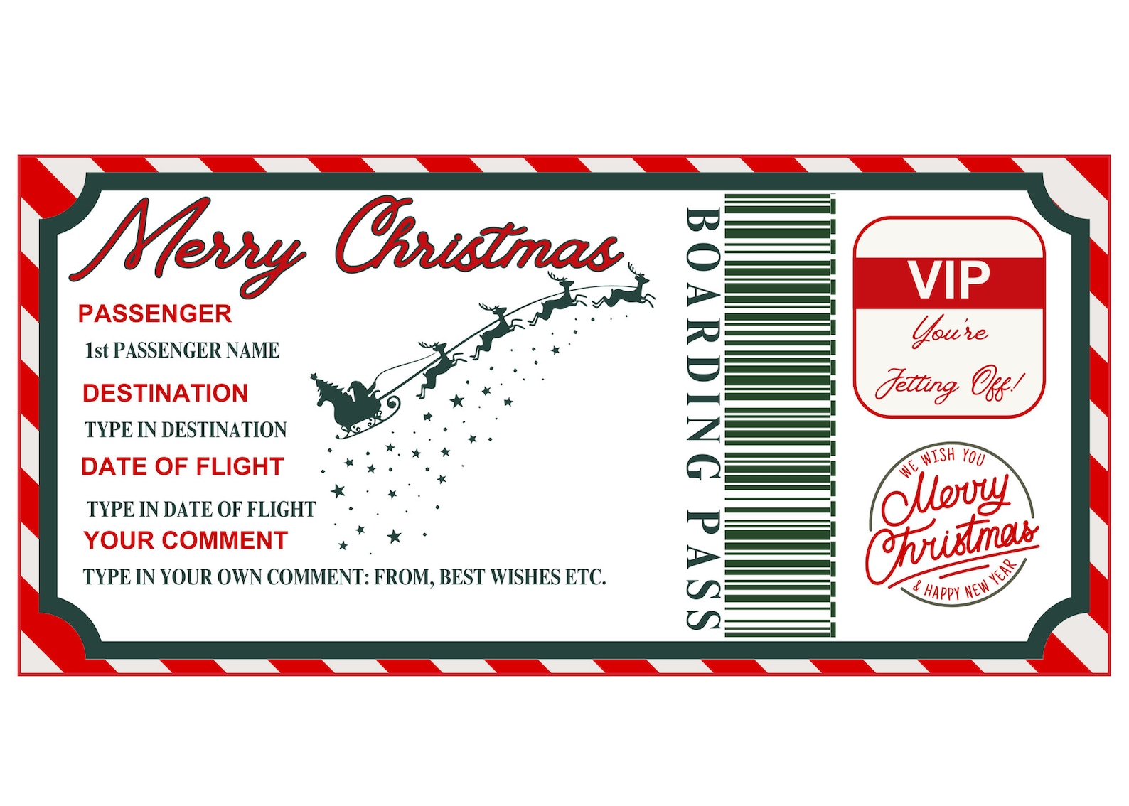 Christmas Boarding Pass, Canva Template/editable Template, Santa ...