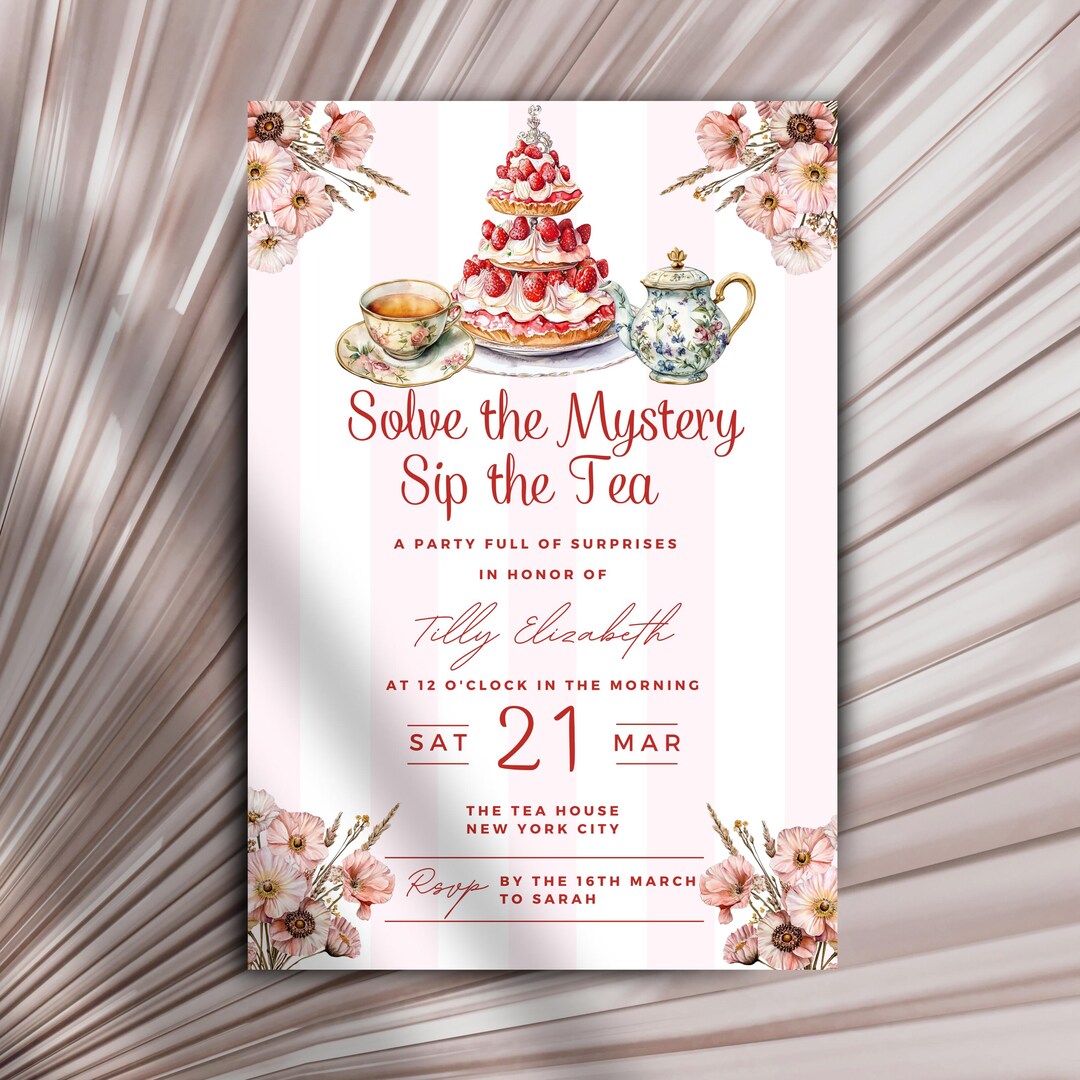 Coquette Mystery Tea Party Invitation Template, Digital Download, Pink ...