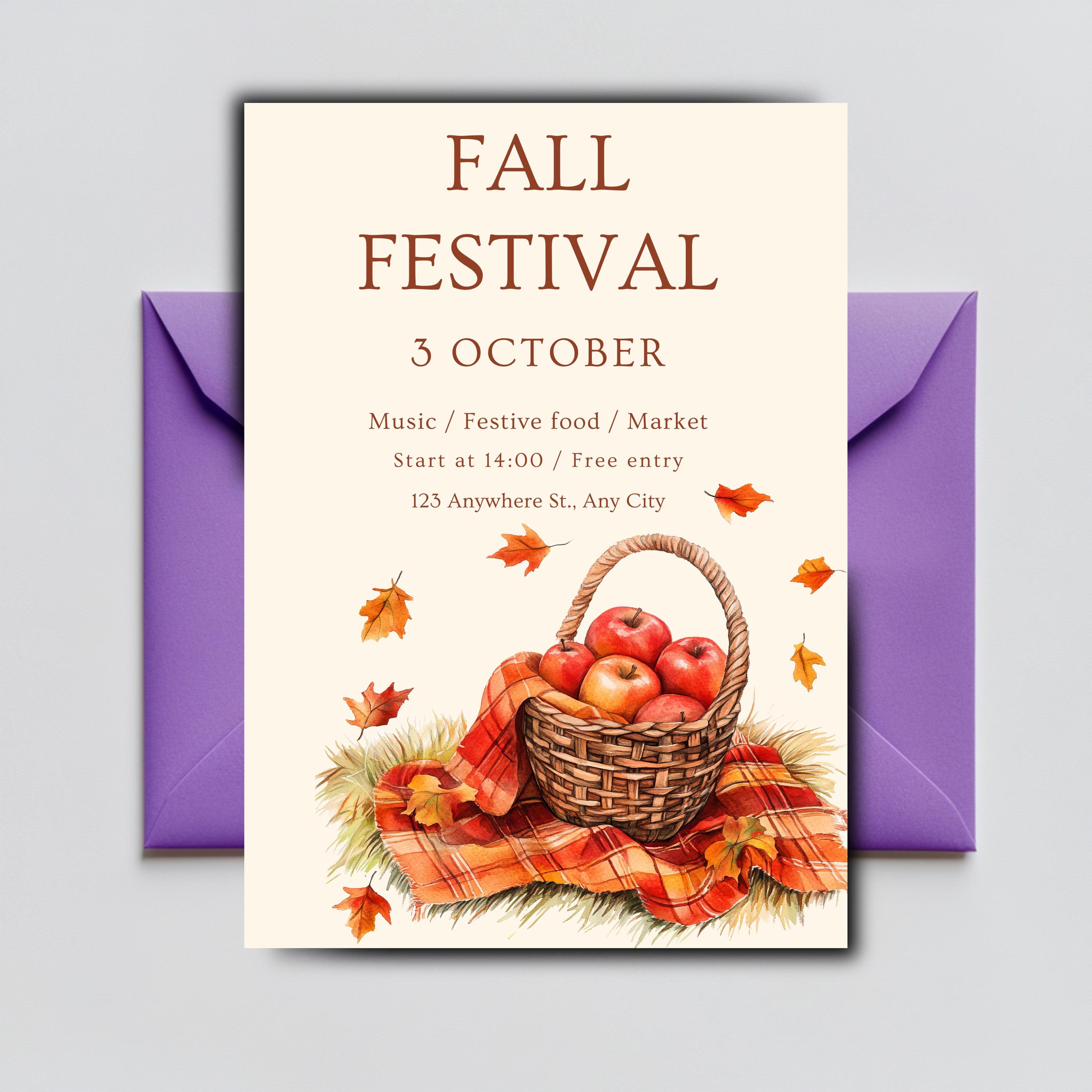 Editable Fall Festival Invitation Template, Charming Apples on Blanket ...