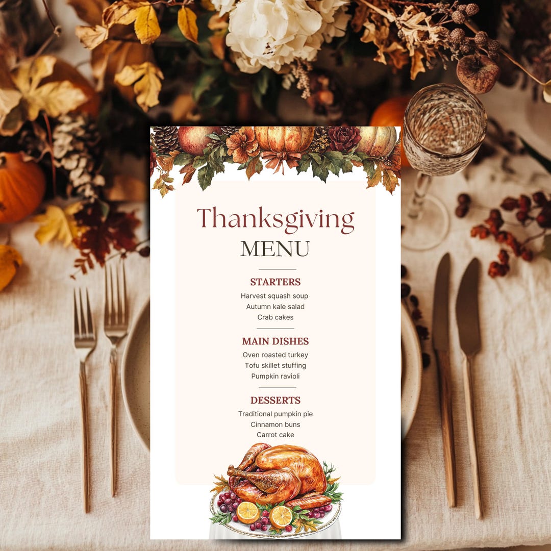 Editable Family & Friends Thanksgiving Menu Template, Digital Decor ...