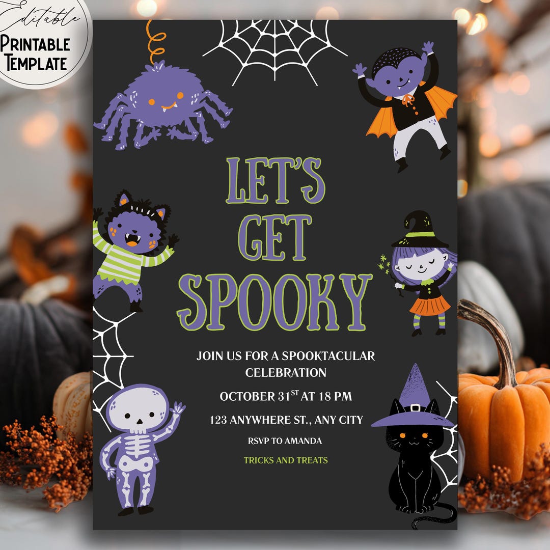 Let's Get Spooky Halloween Party Invitation, Friendly Monsters ...