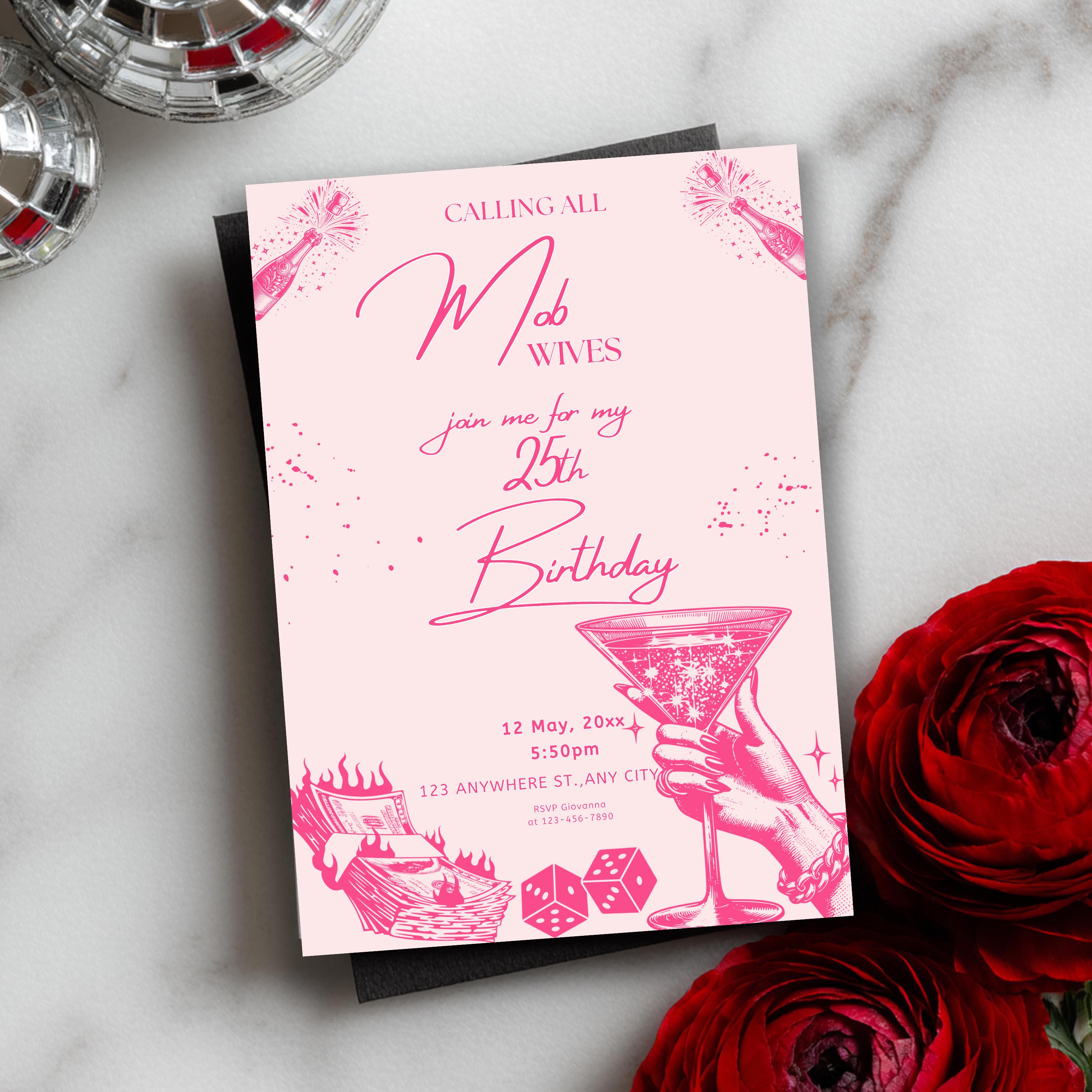 Mob Wives Birthday Invitation | Martini Party Invite | 25th Birthday ...
