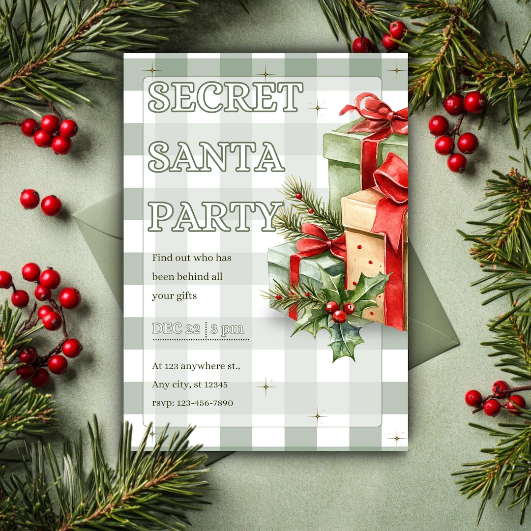 Editable Secret Santa Party Invitation, Personalized Holiday Card ...