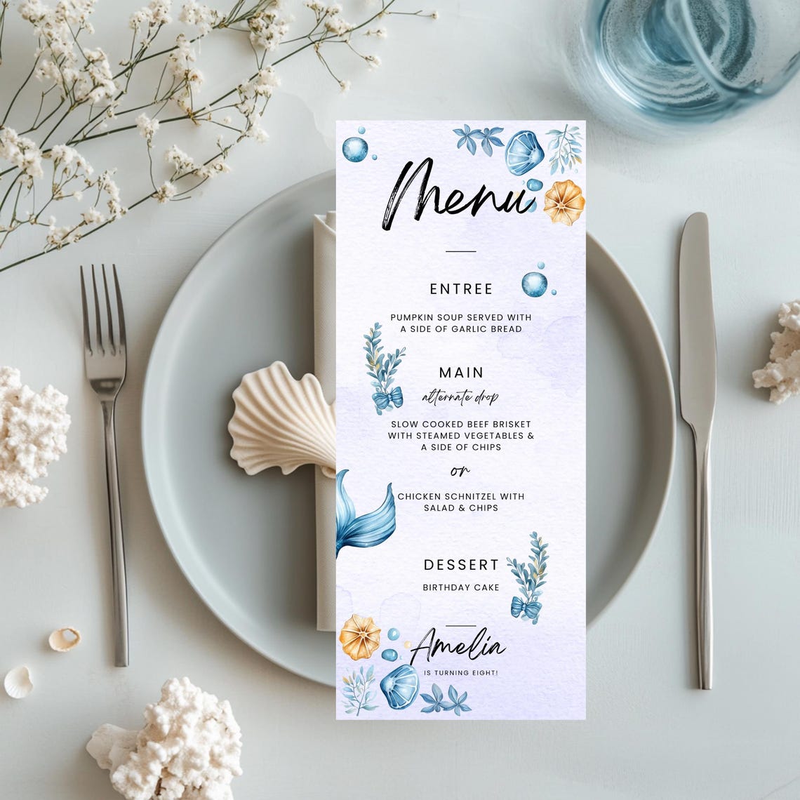 Tasteful Under the Sea Menu Template | Pack of 5 | INSTANT DOWNLOAD ...