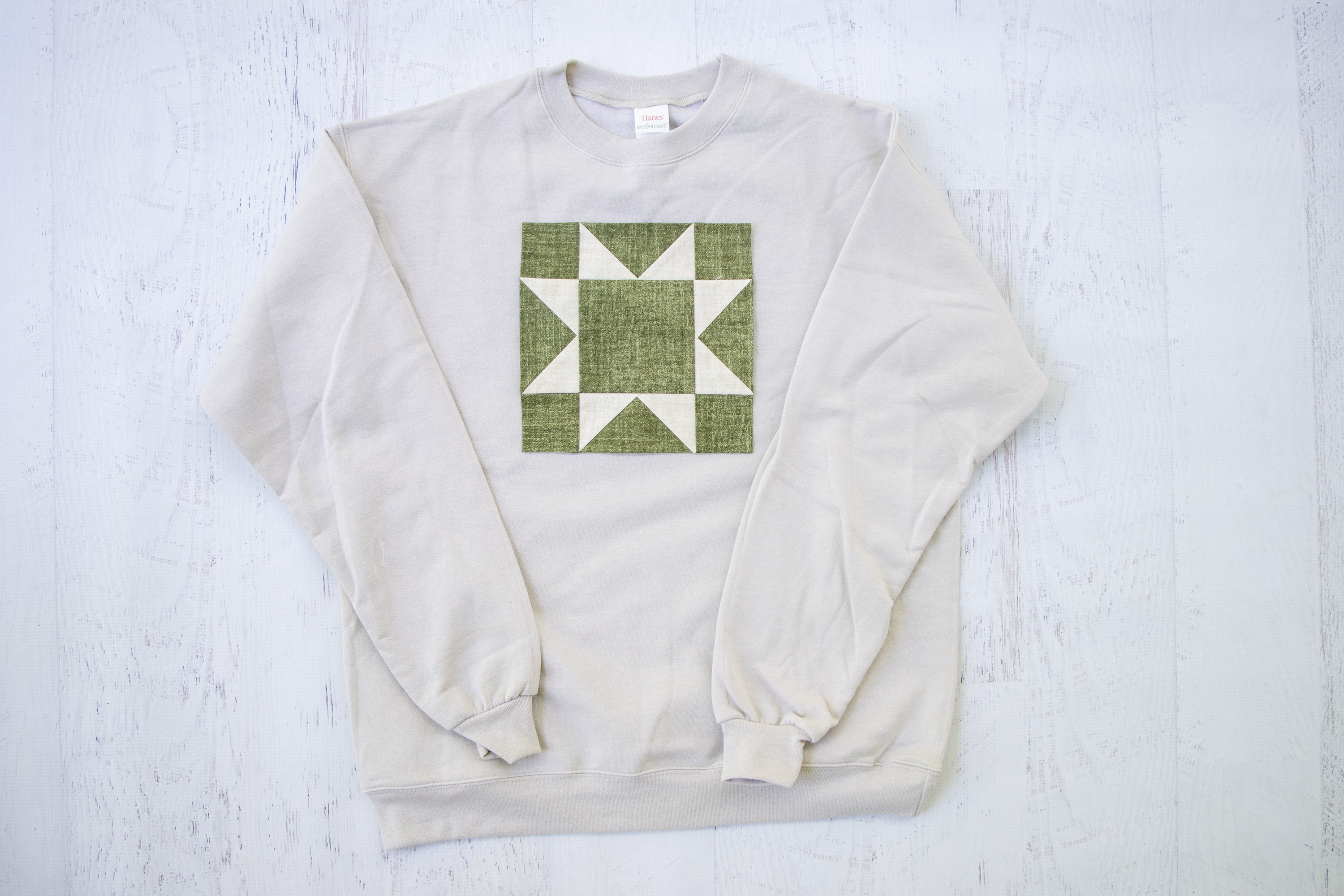 Quilt Block Sweatshirt- Handmade Sawtooth Star Block- Sage Green and ...