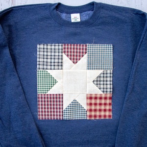 Quilt Block Sweatshirt- Handmade 9-patch Star Block- Plaid Fabrics - Etsy