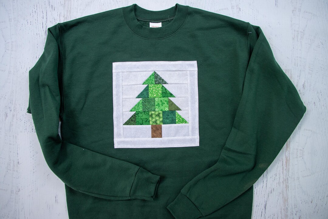 Christmas Tree Patchwork Quilt Block Sweatshirt- Handmade - Etsy