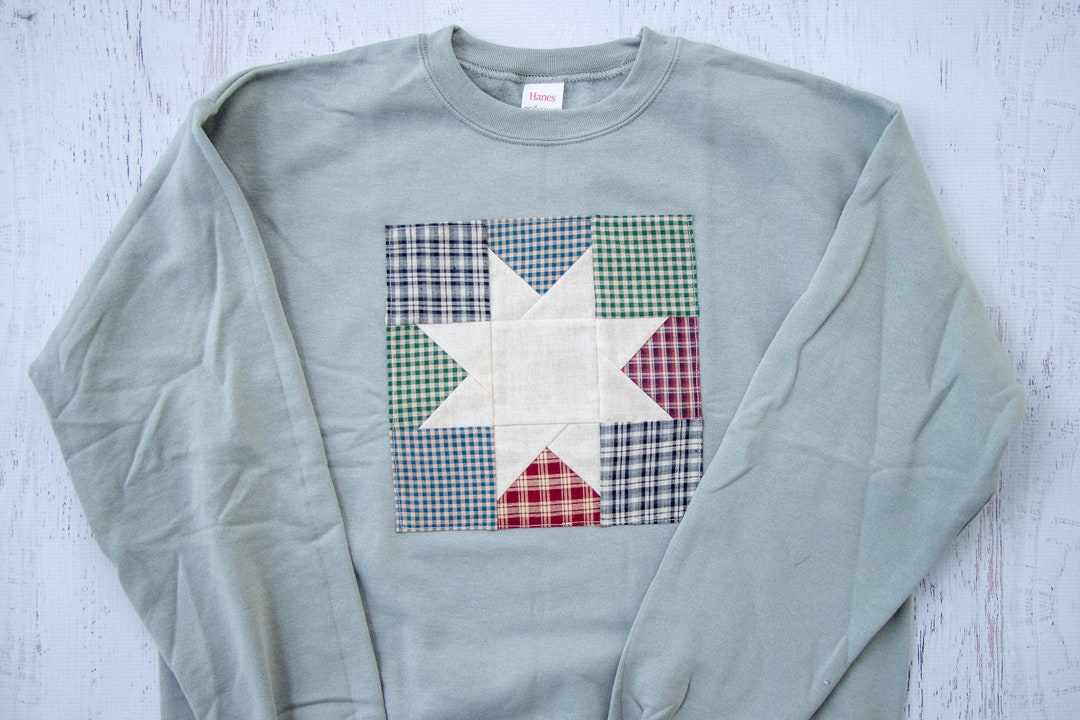 Quilt Block Sweatshirt- Handmade 9-patch Star Block- Plaid Fabrics - Etsy