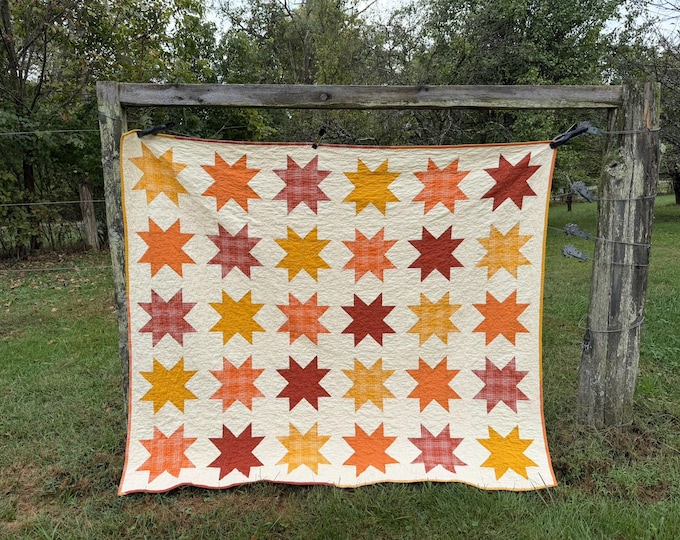 Handmade Fall Star Throw Quilt – Cotton Homespun Farmhouse Décor (75x88 ...