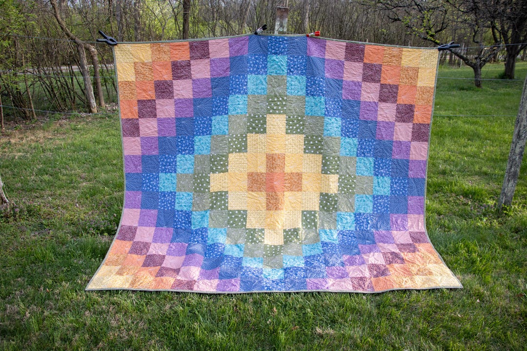 Queen Size Floral Quilt – Muted Rainbow Colors, Modern Lily Pad ...