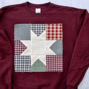 Quilt Block Sweatshirt- Handmade 9-patch Star Block- Plaid Fabrics - Etsy
