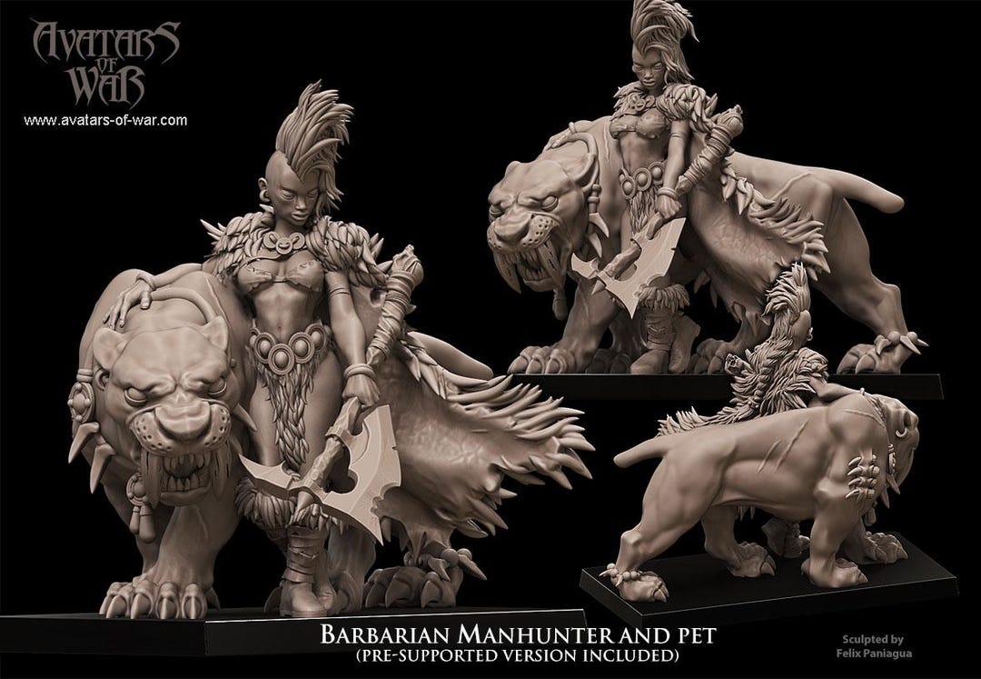 Avatars of War - Barbarian Manhunter With Sabertooth Familiar - Fantasy ...