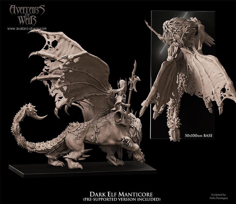Avatars of War - Dark Elf Manticore - Fantasy / D&D (custom Order) - Etsy
