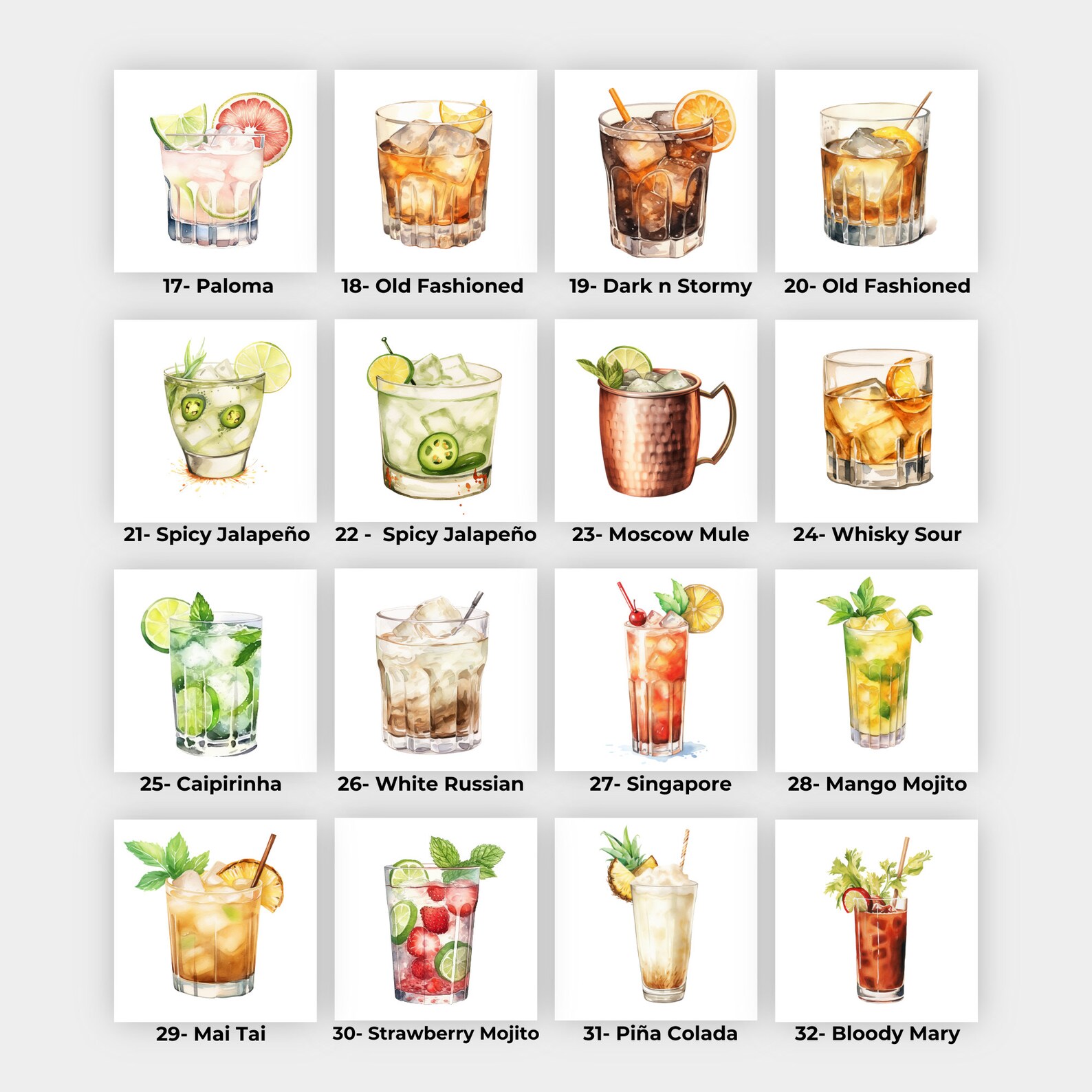 Cocktail Clipart Bundle Watercolor Cocktail Clipart Bundle Wedding ...