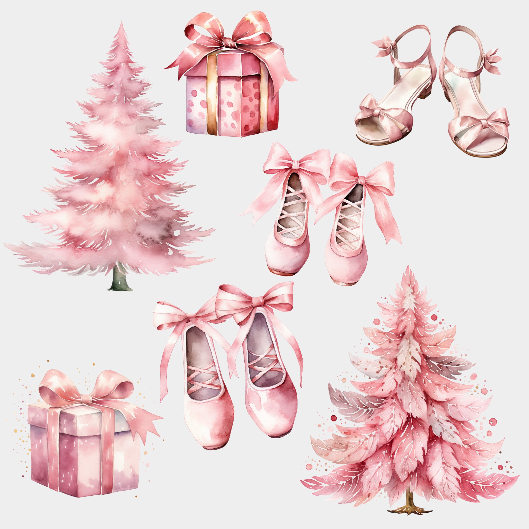 Watercolor Pink Christmas Clipart Bundle Holiday Clipart Christmas ...