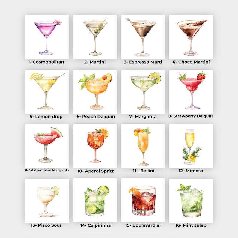 Cocktail Clipart Bundle Watercolor Cocktail Clipart Bundle Wedding ...