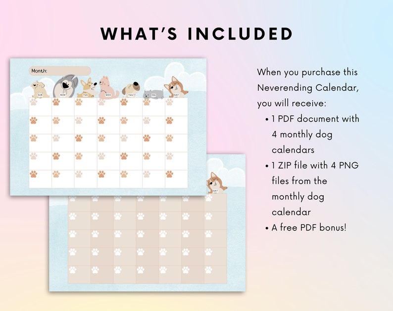 Dog Monthly Planner: Reusable Undated Calendar (digital Download) - Etsy