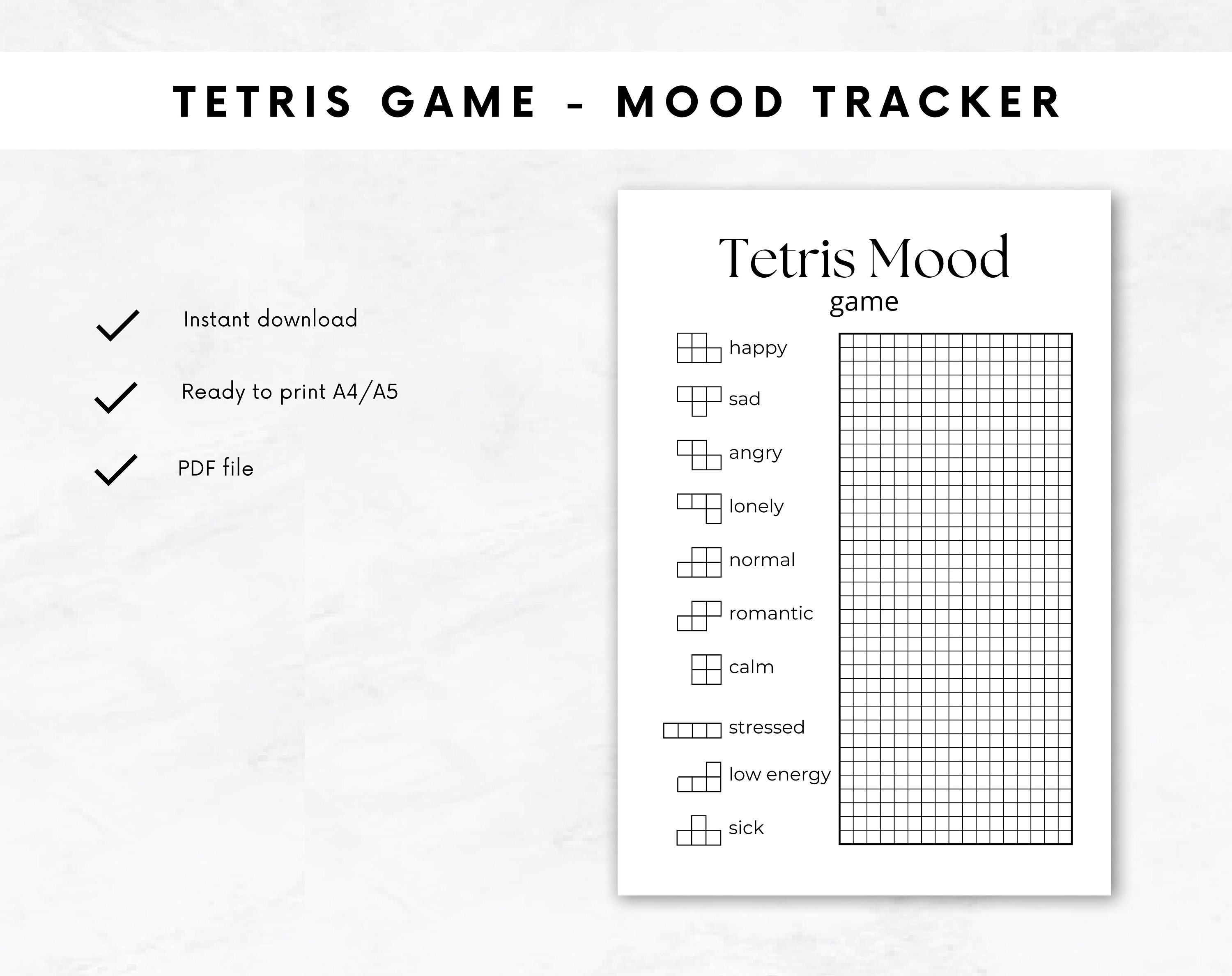 Mood Tracker Tetris Printable Tracker Daily Tracker Daily Mood Tracker ...