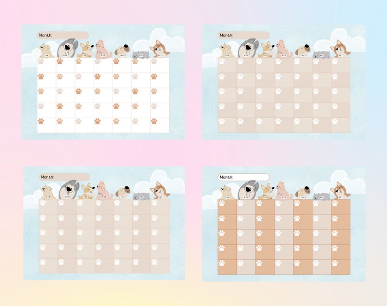 Dog Monthly Planner: Reusable Undated Calendar (digital Download) - Etsy