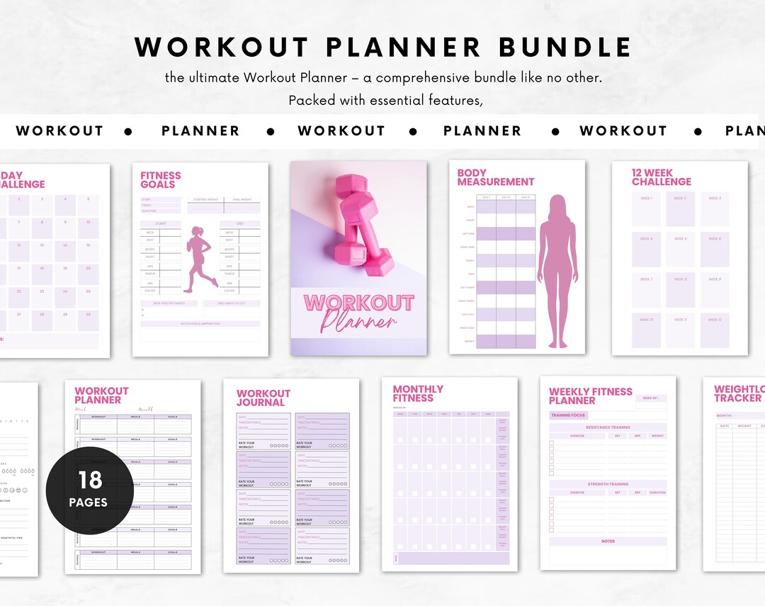 Workout Planner Workout Plan Fitness Planner Health and Fitness Planner ...