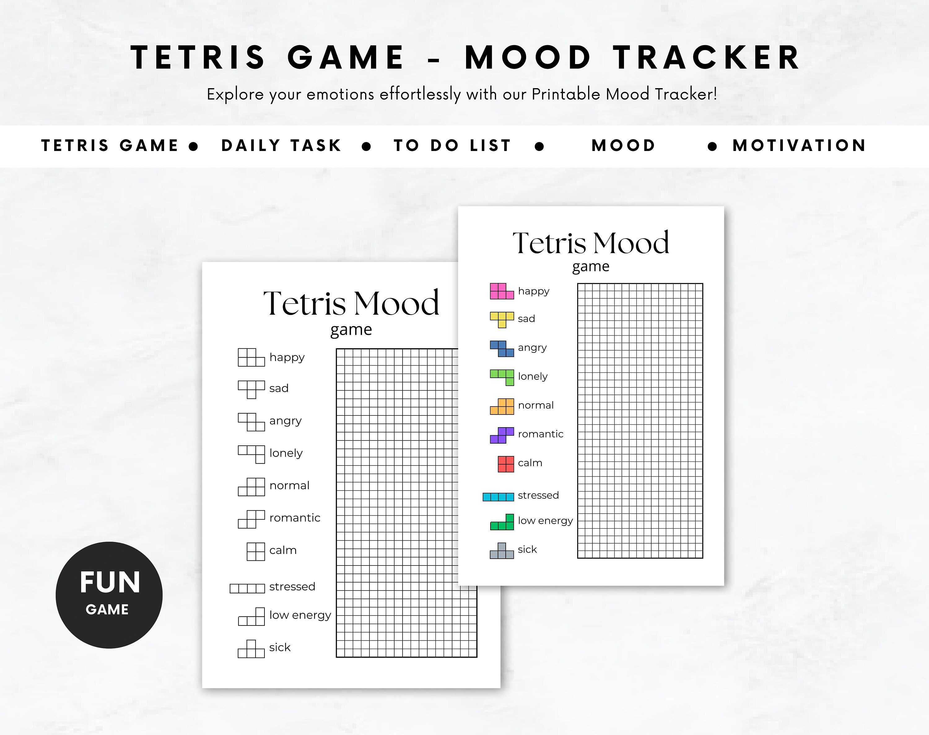 Mood Tracker Tetris Printable Tracker Daily Tracker Daily Mood Tracker ...