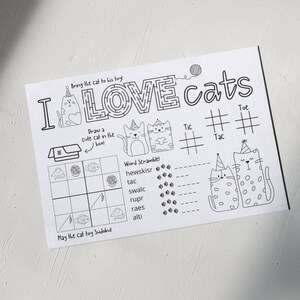 Cat Party Activity Placemat: Printable Games (PDF) - Etsy