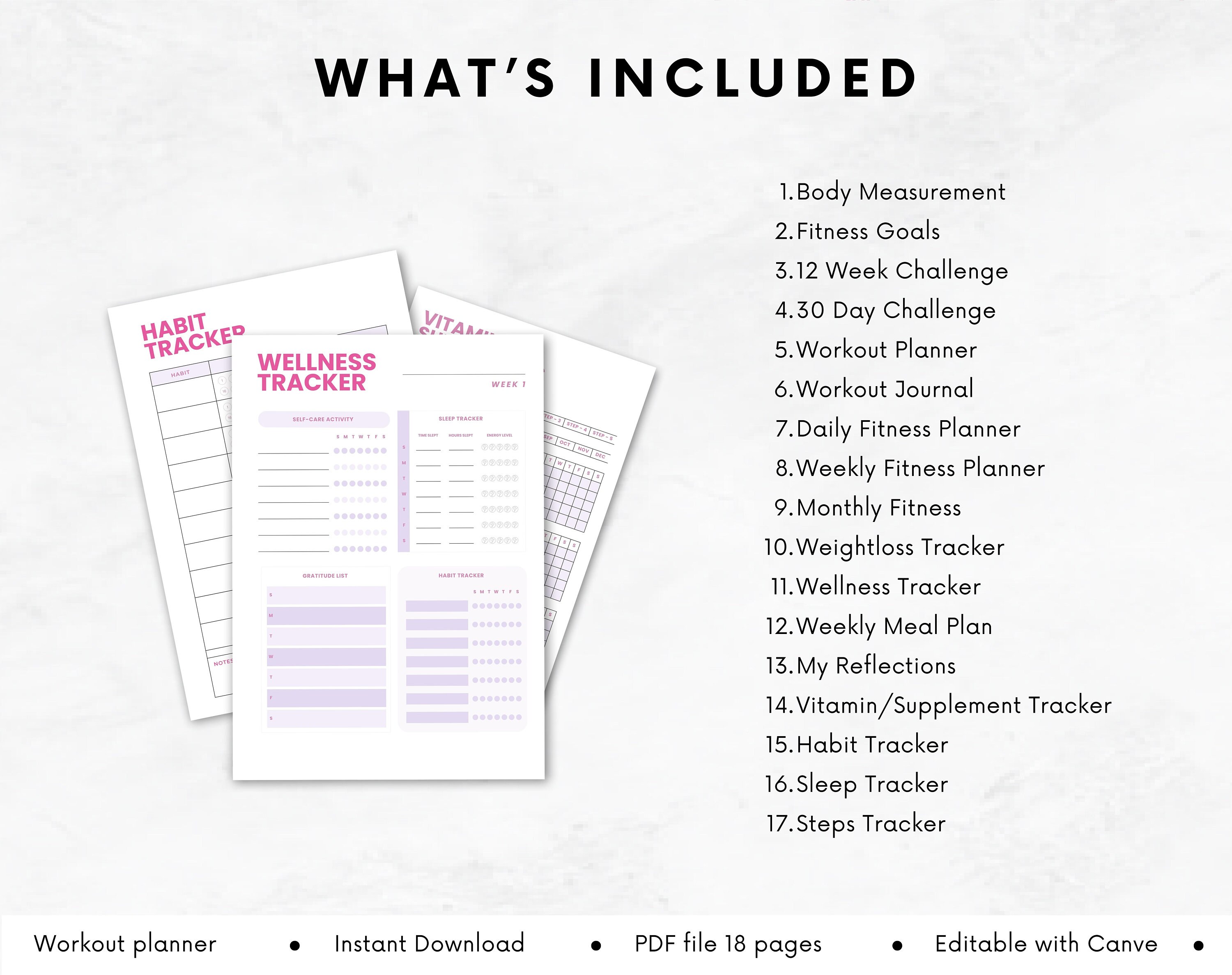 Workout Planner Workout Plan Fitness Planner Health and Fitness Planner ...