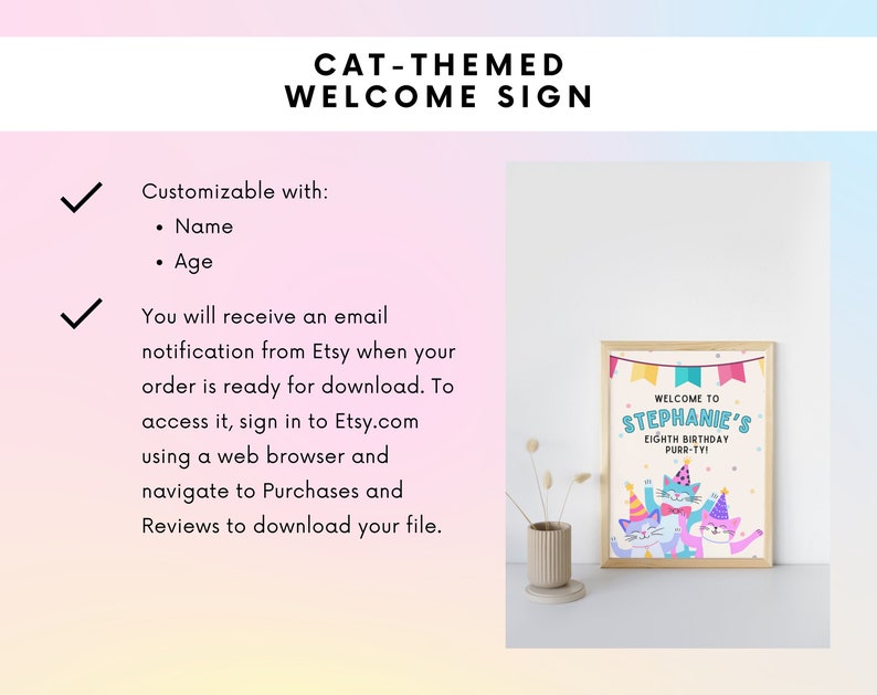 Cat Party Welcome Sign Cat Themed Party Sign Cat Decor Pet Birthday ...