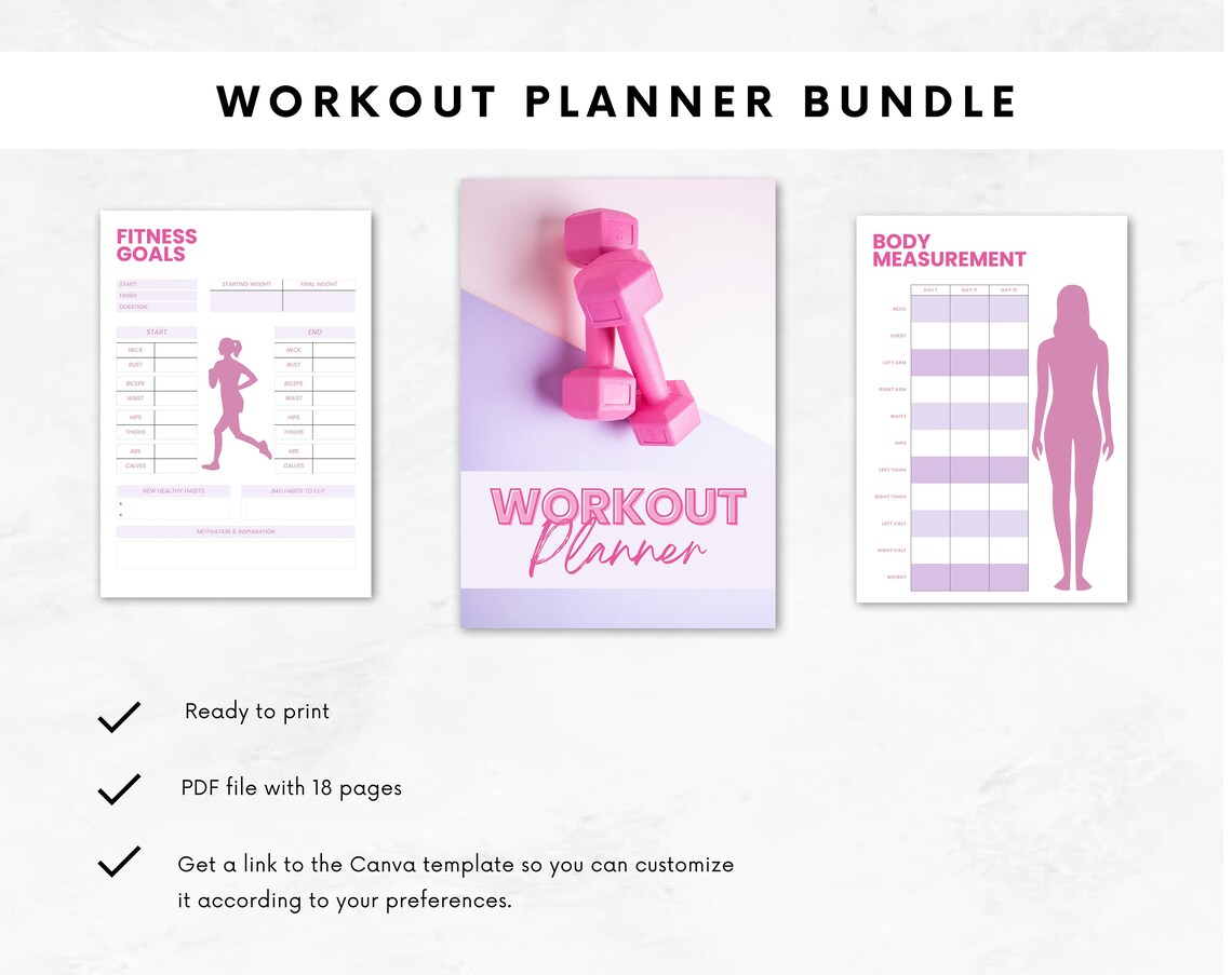Workout Planner Workout Plan Fitness Planner Health and Fitness Planner ...