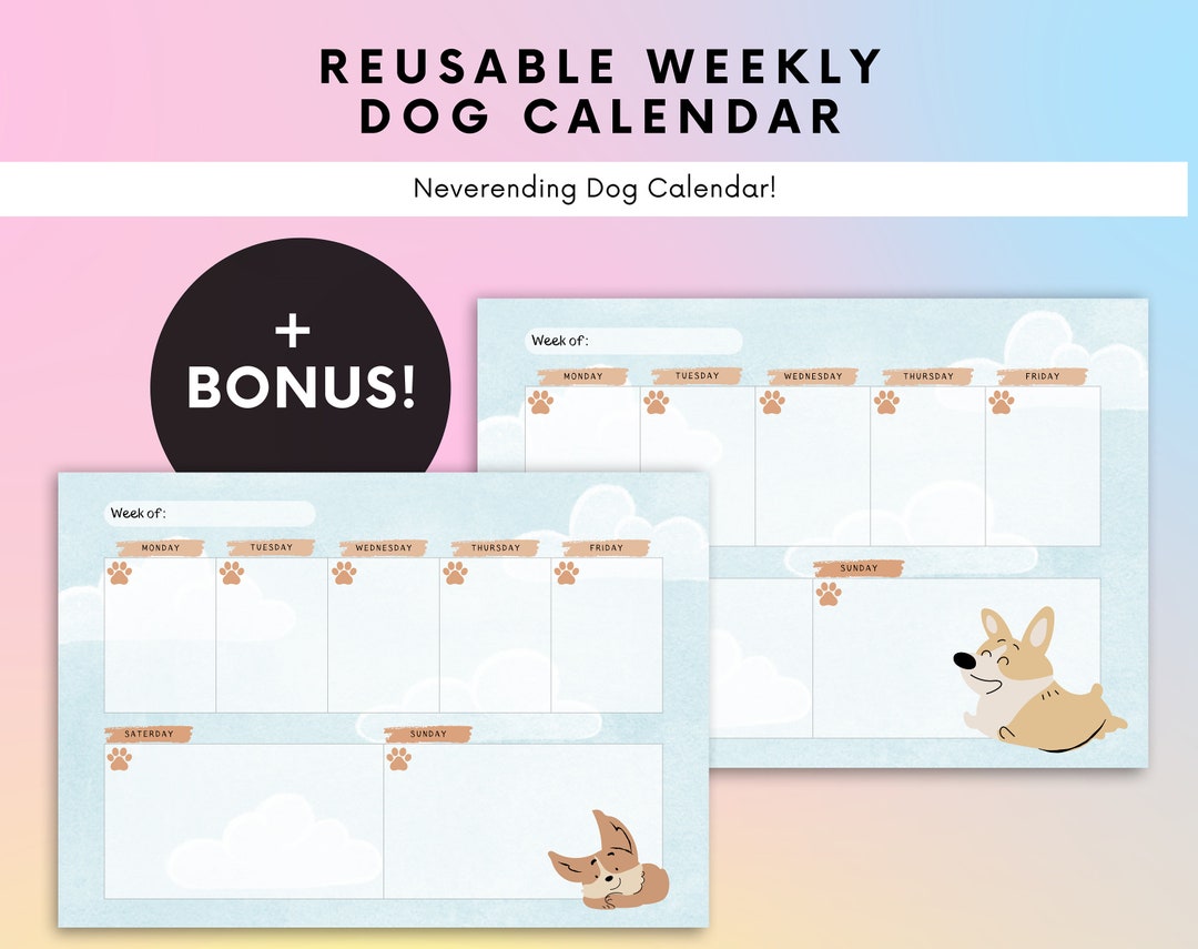 Weekly Planner Printable Dog Desk Calendar Undated Planner Weekly Notes ...