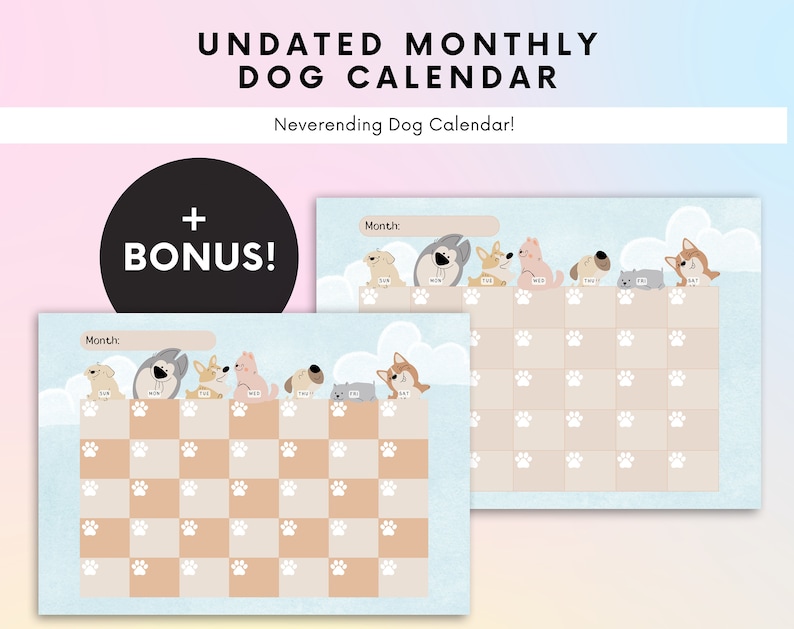 Dog Monthly Planner: Reusable Undated Calendar (digital Download) - Etsy