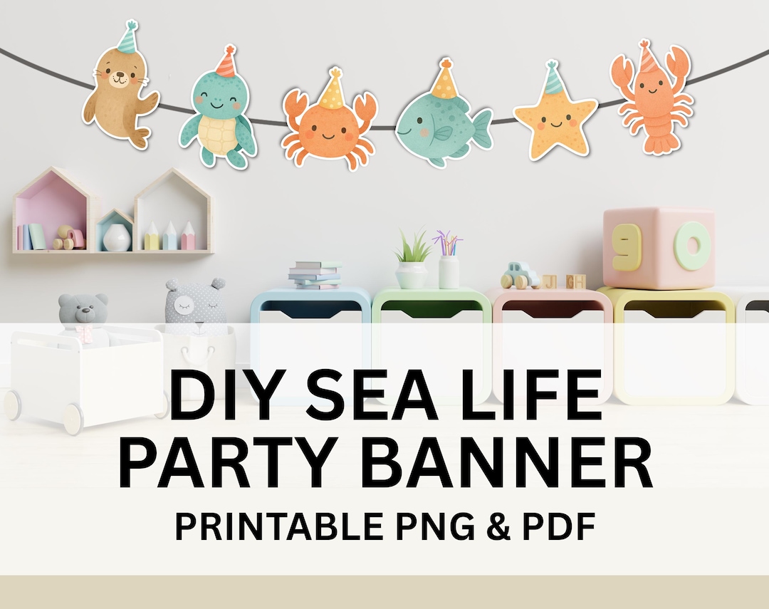 Watercolor Sea Creature Party Banner: DIY Under the Sea Garland (PDF ...