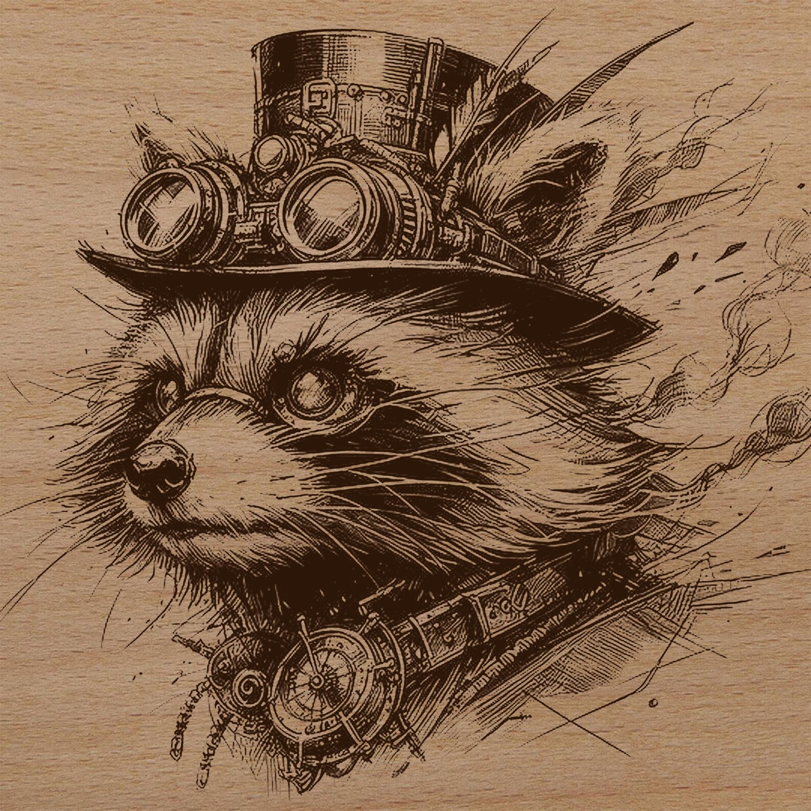 Steam Punk Raccoon X 5, Wood Ready, Laser Ready, Laser Engraving, PNG ...